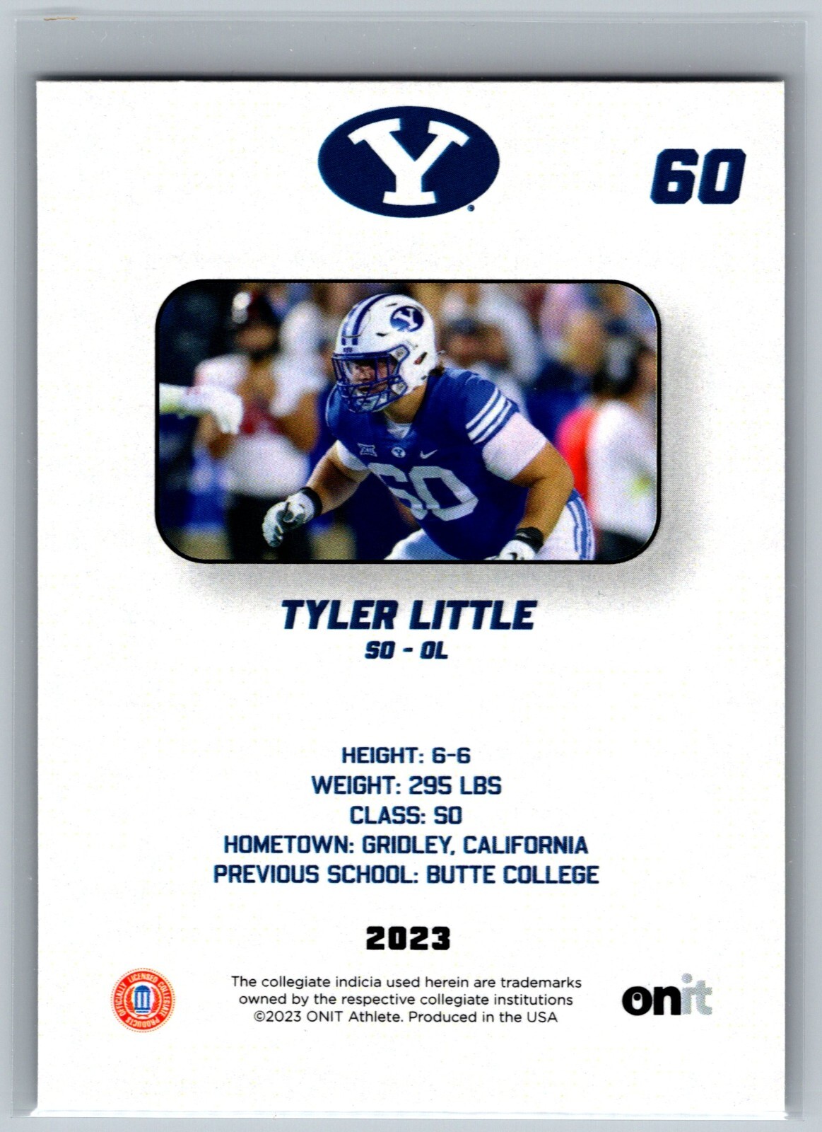 Tyler Little 2023 ONIT Brigham Young Cougars #62 Football Card RC ...