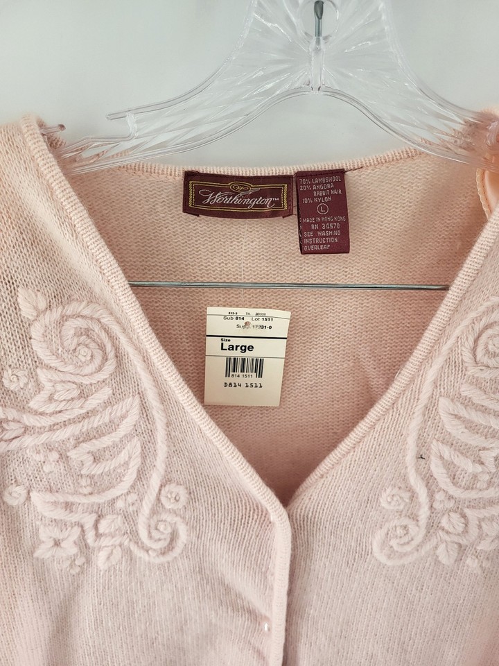 Worthington L Pink Lambswool Angora Vintage Sweater Cardigan NWT | eBay