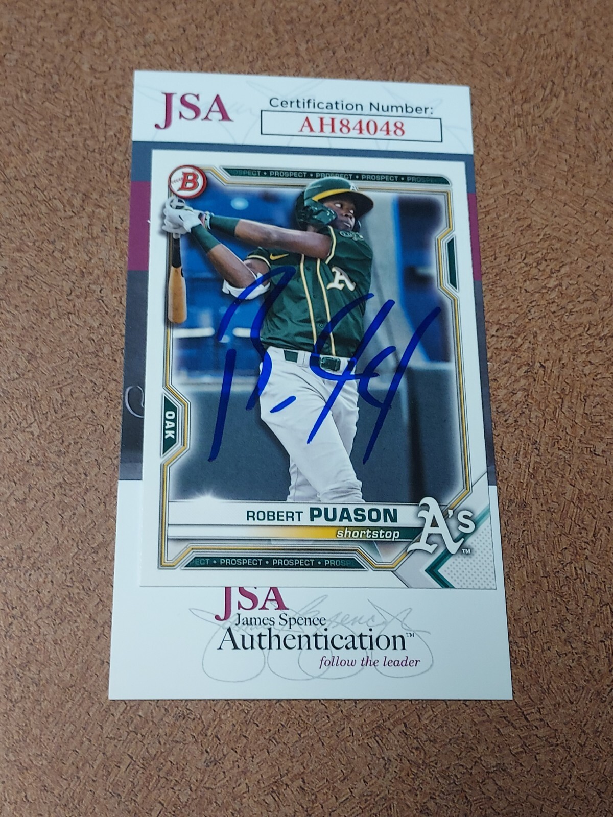 ROBERT PUASON 2021 BOWMAN DRAFT PAPER AUTOGRAPHED CARD. JSA CERTIFIED ...