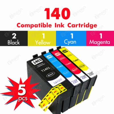 5X Non-OEM Ink Cartridge T140 T1401 For Epson WF 3520 3530 3540 7010 ...