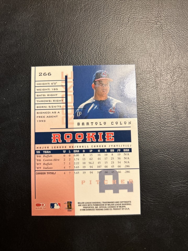 C54a 1998 Leaf Rookies And Stars #266 Bartolo Colón, Cleveland, Indians ...