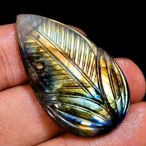 41.00Cts. Natural Play Of Multi Color Labradorite Pear Carved Loose ...