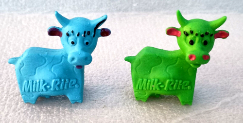 Set of 2 Milk-Rite Dairy Equipment Figural Cow Advertising Eraser NOS ...
