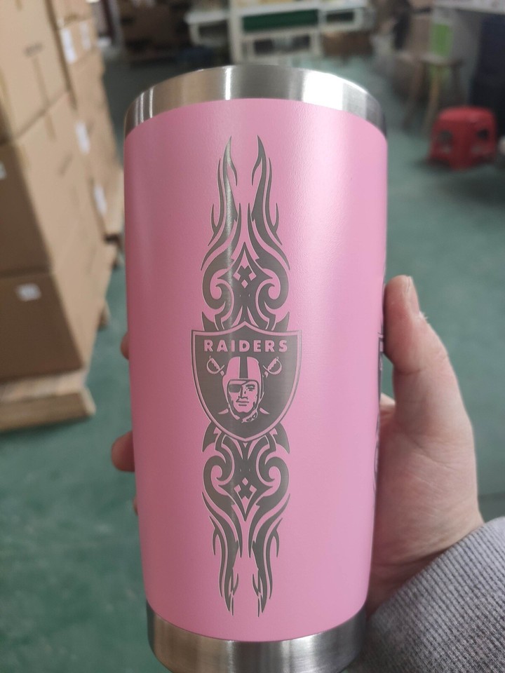 20 Oz. Oakland Raiders Steel Tumbler Laser Engraved Metal. Includes ...