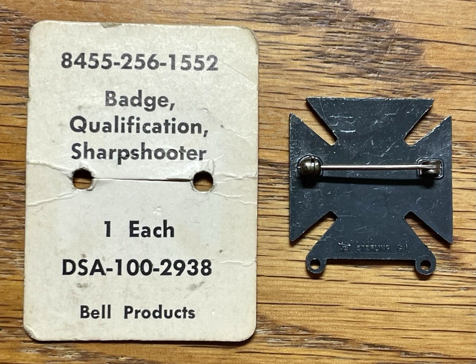 ORIGINAL PERIOD US ARMY SHARPSHOOTER BADGE MFGD by BELL - STERLING PIN ...