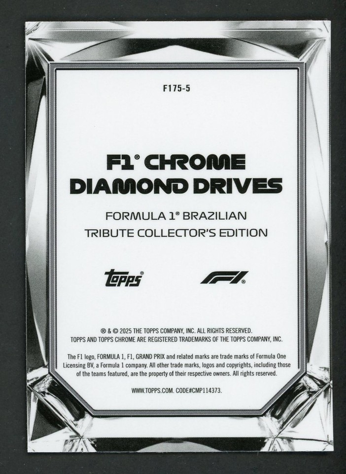 2025 Topps Chrome F1 Brazilian Tribute Collectors Ed Diamond Drivers # ...