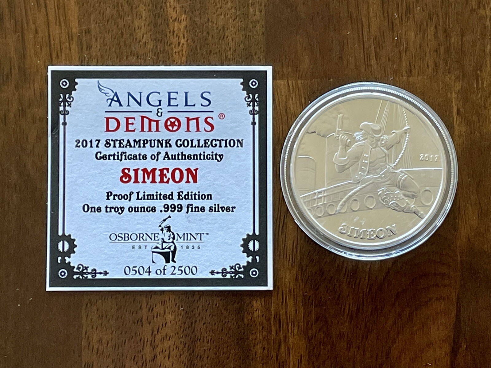 2017 Steampunk 'SIMEON' Angels & Demons 1 oz Sexy Silver PROOF w/ COA ...