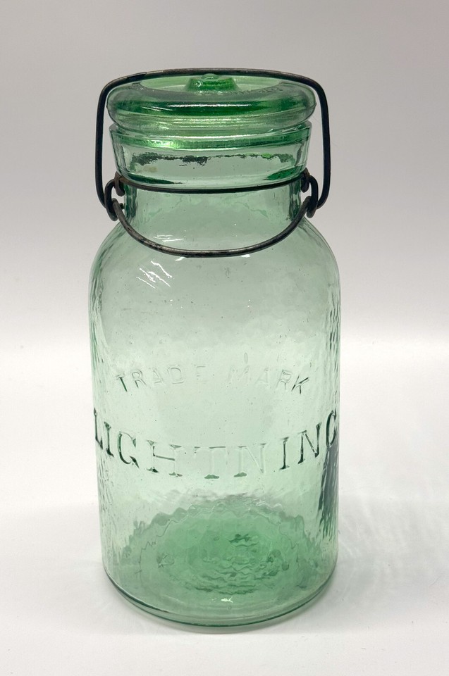 APPLE GREEN Quart Lightning Fruit Jar HAMMER WHITTLED | eBay