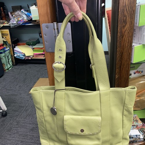 SIGRID OLSEN large tote hobo shoulder purse soft pebbled lime genuine ...