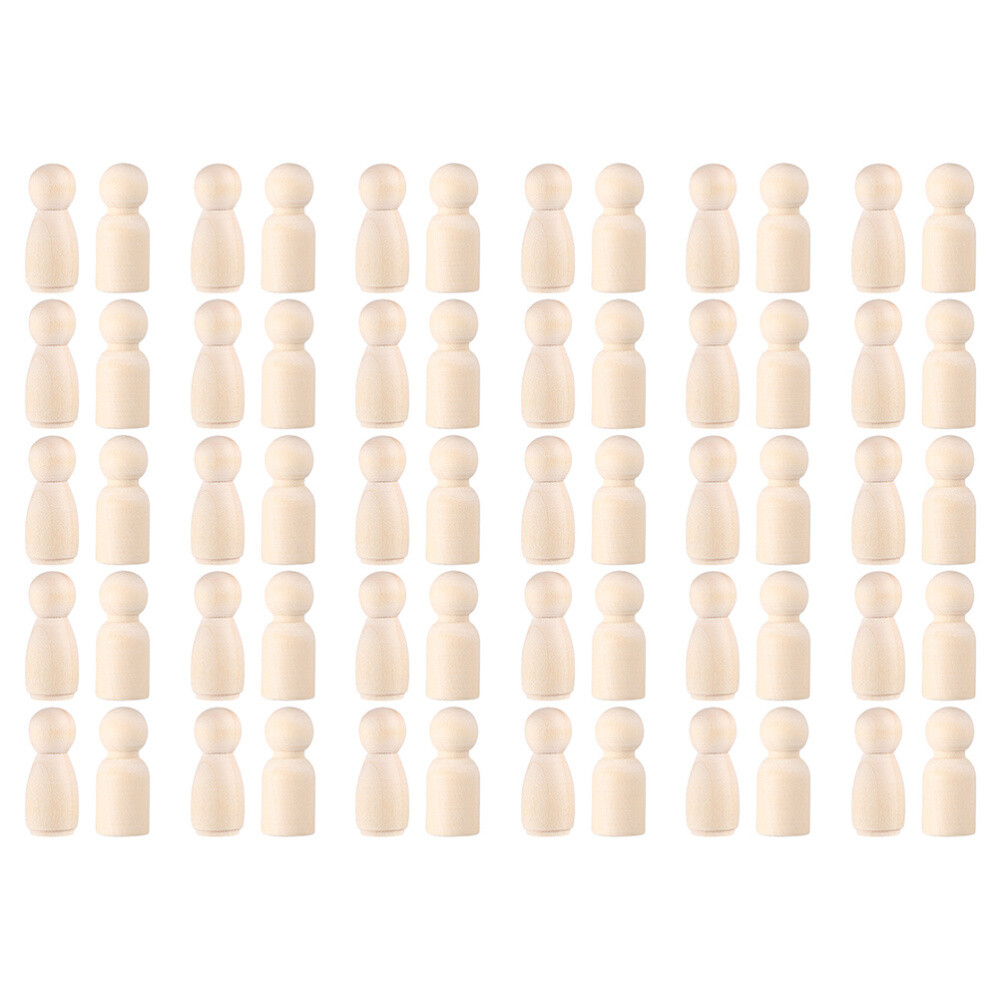 60pcs Unpainted Drawing Toy DIY Graffiti Peg Dolls Unfinished Wooden ...