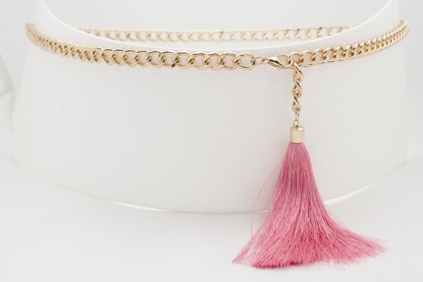 Women Fashion Sexy Belt Gold Metal Chain Long Pink Tassel Charm XS S M ...