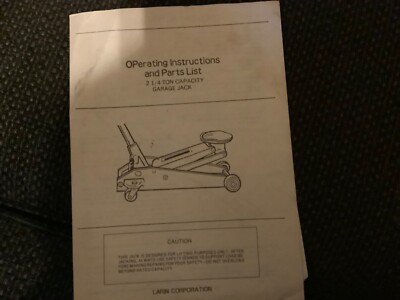 LARIN 2 1/4 TON FLOOR JACK OPERATORS/PARTS MANUAL | eBay