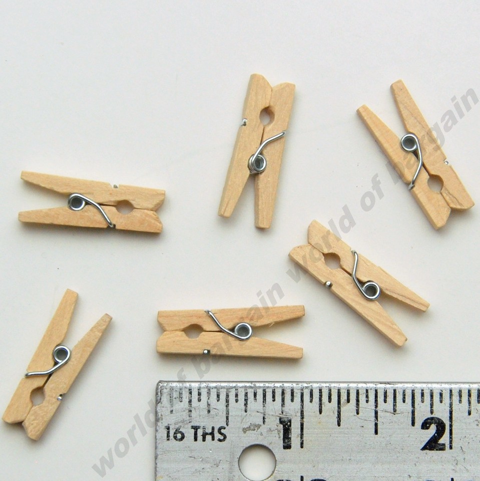 50 pc MINI 1" inch small CLOTHESPIN Natural Wood Miniature Clip Arts ...