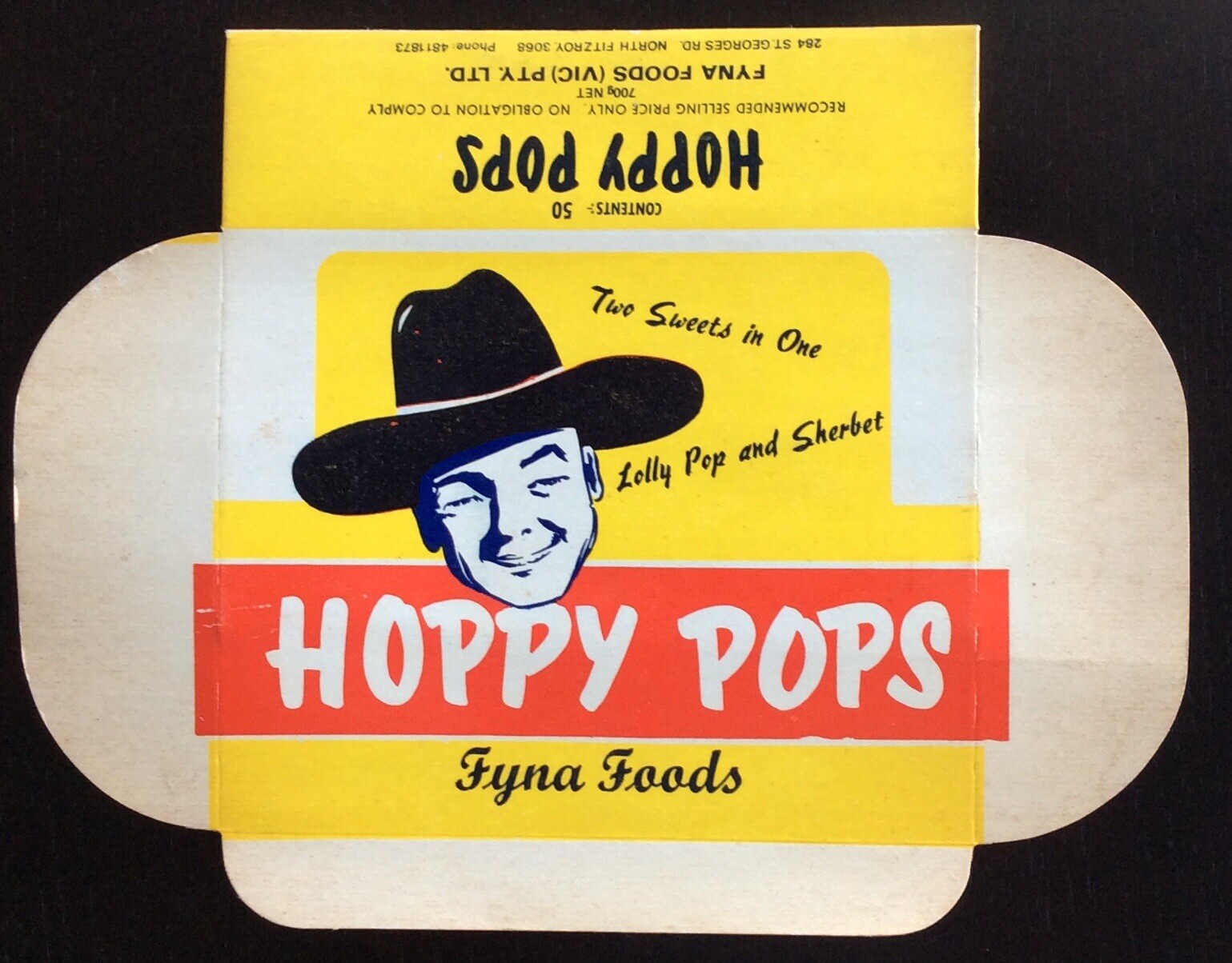 HOPPY POPS FYNA FOODS CONFECTIONARY BOX STORE DISPLAY HOPALONG CASSIDY ...