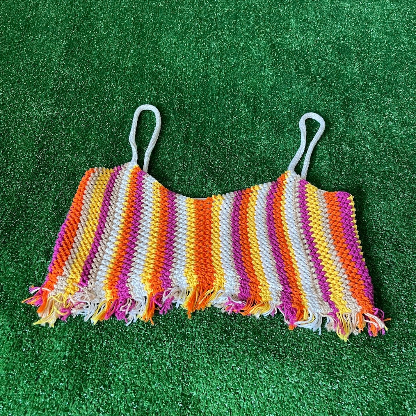 ZARA Crochet Knitted Spaghetti Strap Frayed Crop Top Beach Bustier Size ...