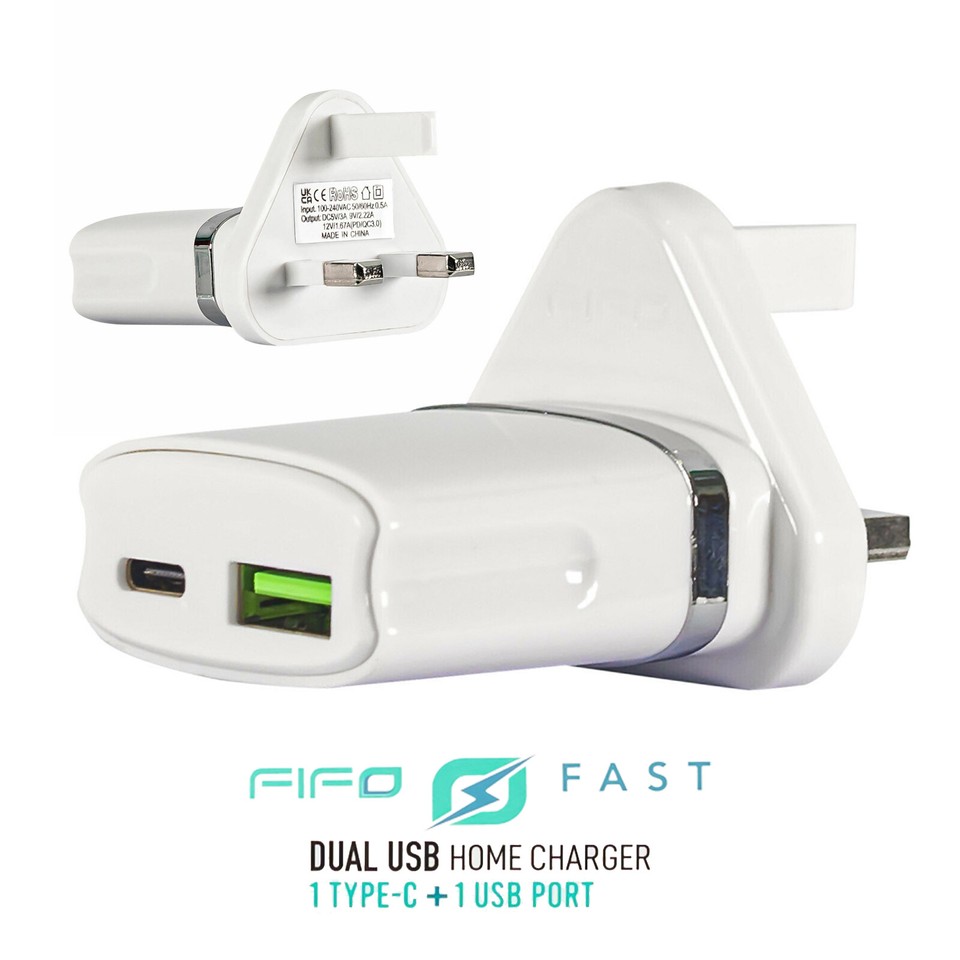 Home Charger Mains USB 3 Pin UK Wall Plug Adapter Charging for Phones ...