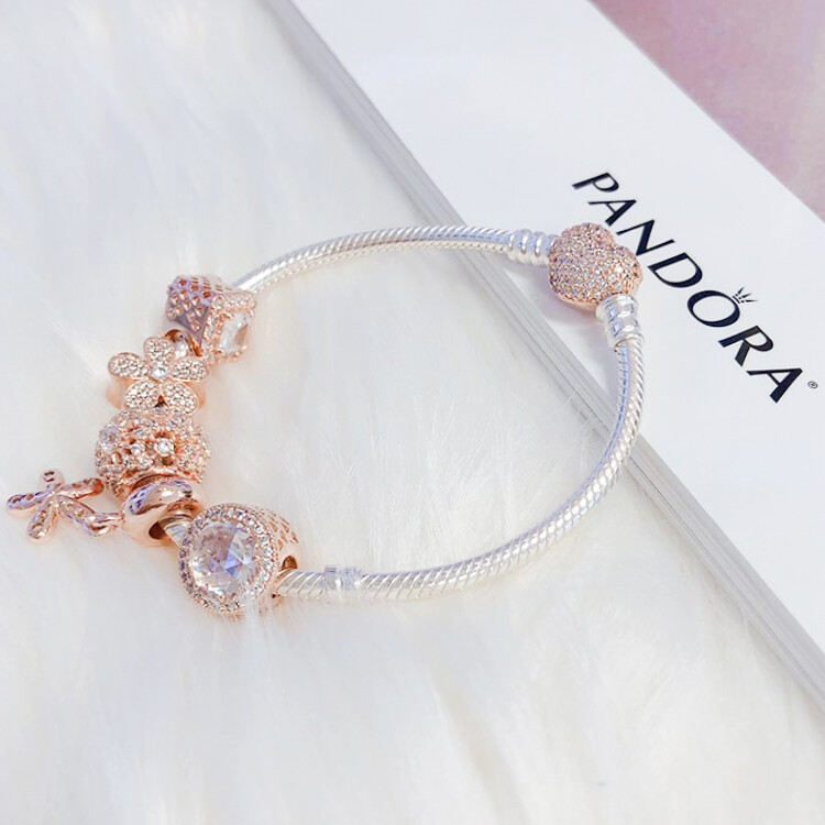 NEW Authentic PANDORA Rose Gold Sil CZ Pave Heart Clasp Charm Bracelet ...