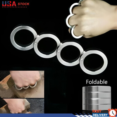 4PC Stainless Steel Outdoor Rotatable Fold Ring Finger Clasp Ring For ...