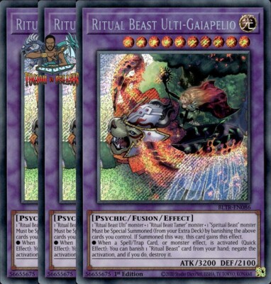 Yugioh! 3x Ritual Beast Ulti-Gaiapelio BLTR-EN086 Secret Rare 1st Ed NM ...