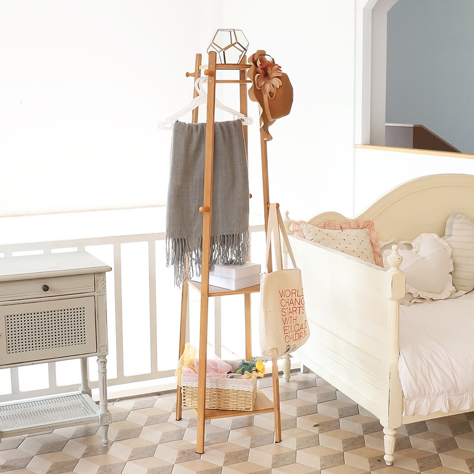 Tall Bedroom Entryway Hall Tree Coat Rack Stand Stable Shelf with 8 ...