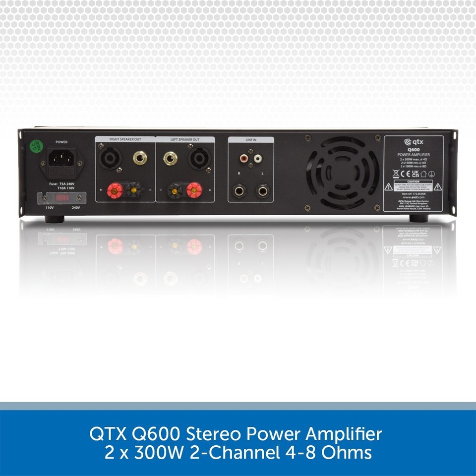 QTX Q600 Stereo Power Amplifier 2 x 300W 2-Channel 4-8 Ohms Premium ...