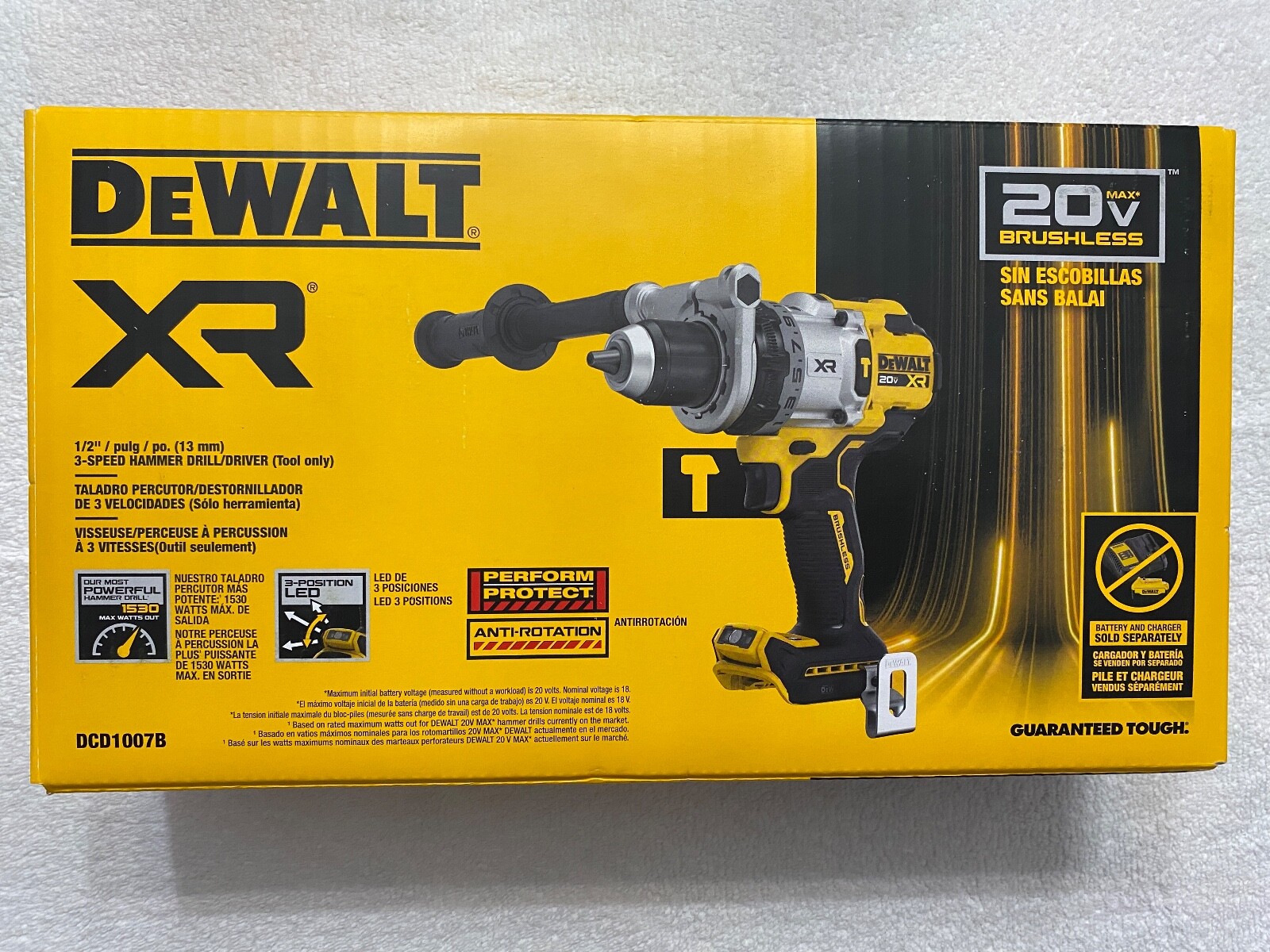 New Dewalt DCD1007B 20V 20 Volt Max XR 1/2" Brushless Hammer Drill w ...