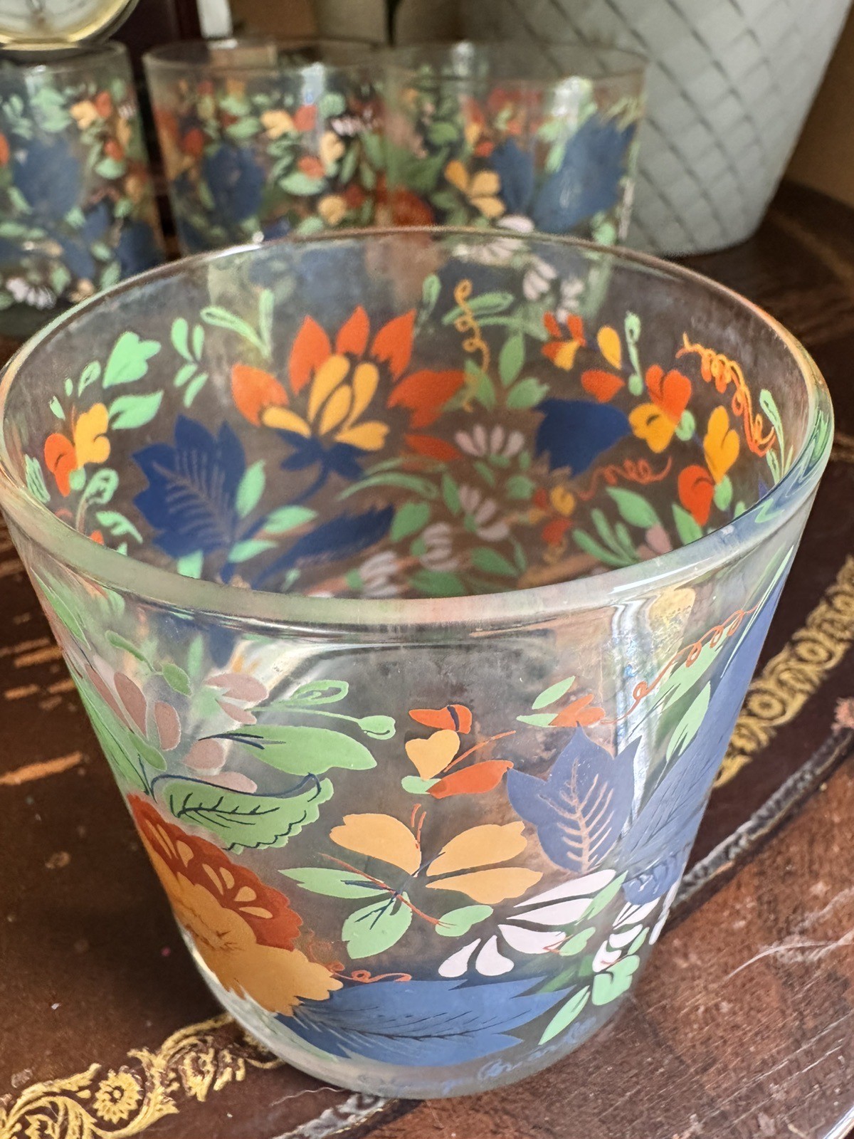 Vintage Set 4 George Briard Glasses MCM Spring Floral Low Ball Glass ...
