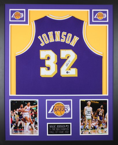 Magic Johnson Autographed & Framed Purple Los Angeles Jersey Auto ...