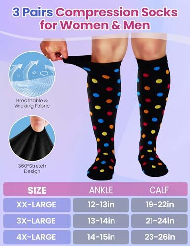 Plus Size Compression Socks for Women Men Wide XX-Large 02-black,black ...