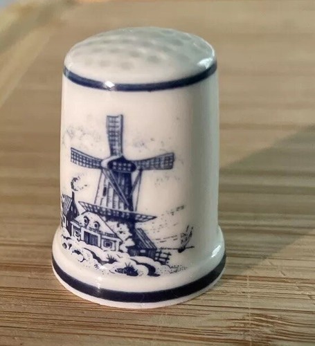Royal Mosa Porcelain Collectors Thimble Blue Delph Windmill | eBay