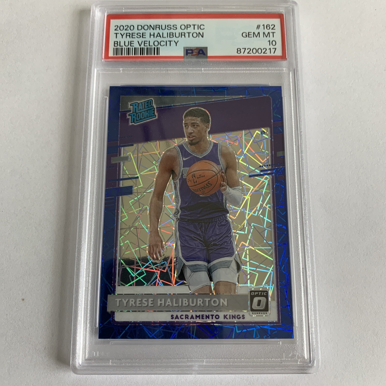2020 Donruss Optic TYRESE HALIBURTON RC Blue Velocity PSA10 Mint PACERS ...
