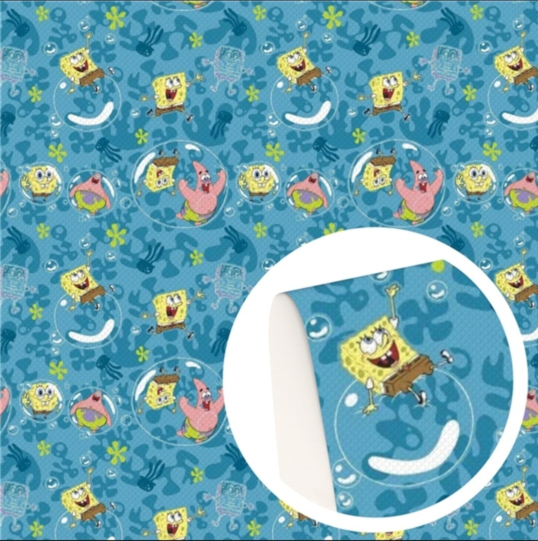 Spongebob FAUX LEATHER SHEET 8" X 12" PRINTED 1210442 LITCHI TEXTURE | eBay