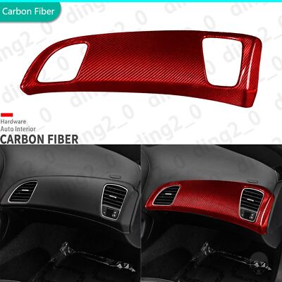 Red Dry Carbon Fiber Co-pilot Dashboard Cover For Chevrolet Corvette C7 ...