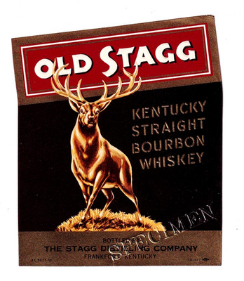 1943 STAGG DISTILLING CO, FRANKFORT, KENTUCKY OLD STAGG WHISKEY LABEL ...