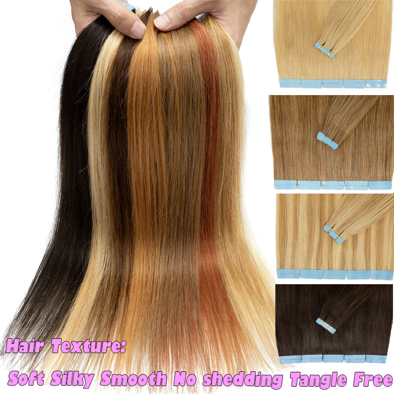 Seamless Remy Human Hair Tape In Hair Extensions Skin Weft Full Head ...