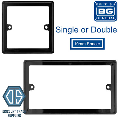BG BLACK SOCKET SPACER FRAME 10MM SINGLE 1G DOUBLE 2G SWITCH BACK BOX ...