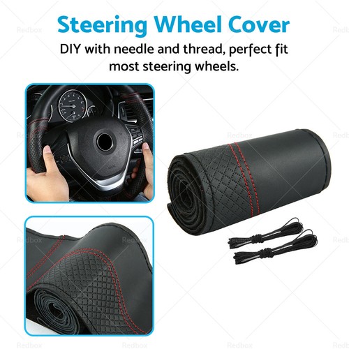 Premium Leather DIY Car Steering Wheel Cover Auto Protection Needle ...