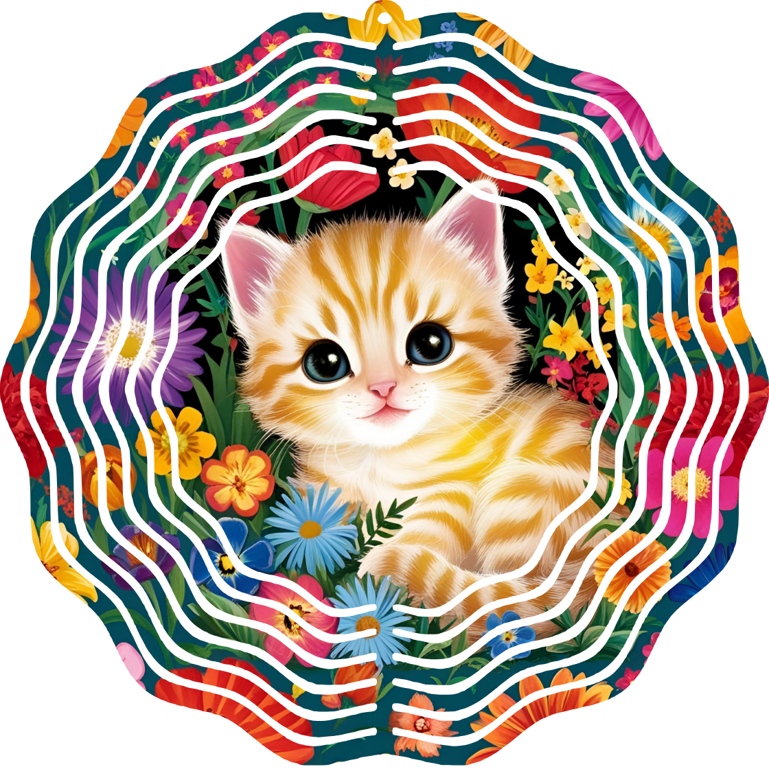 Orange Tabby Cat Wind Spinner Metal Kinetic 10" Flower Hanging Yard ...