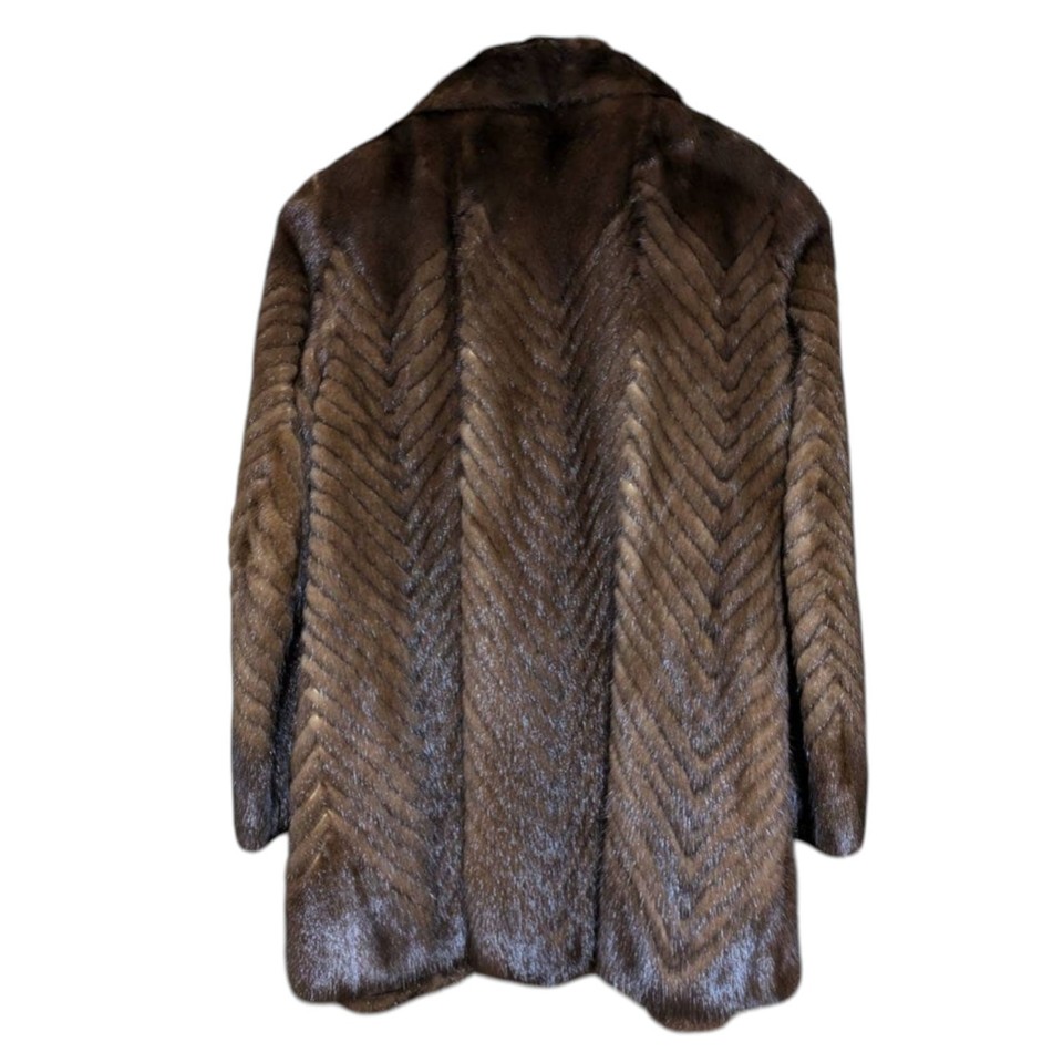 Vintage Brown Mink Real Fur Coat Chevron Pattern Mid-Length Size M from ...