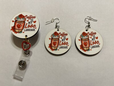 Coffee is my Love Language Earrings and Slide Clip Badge Reel Set | eBay