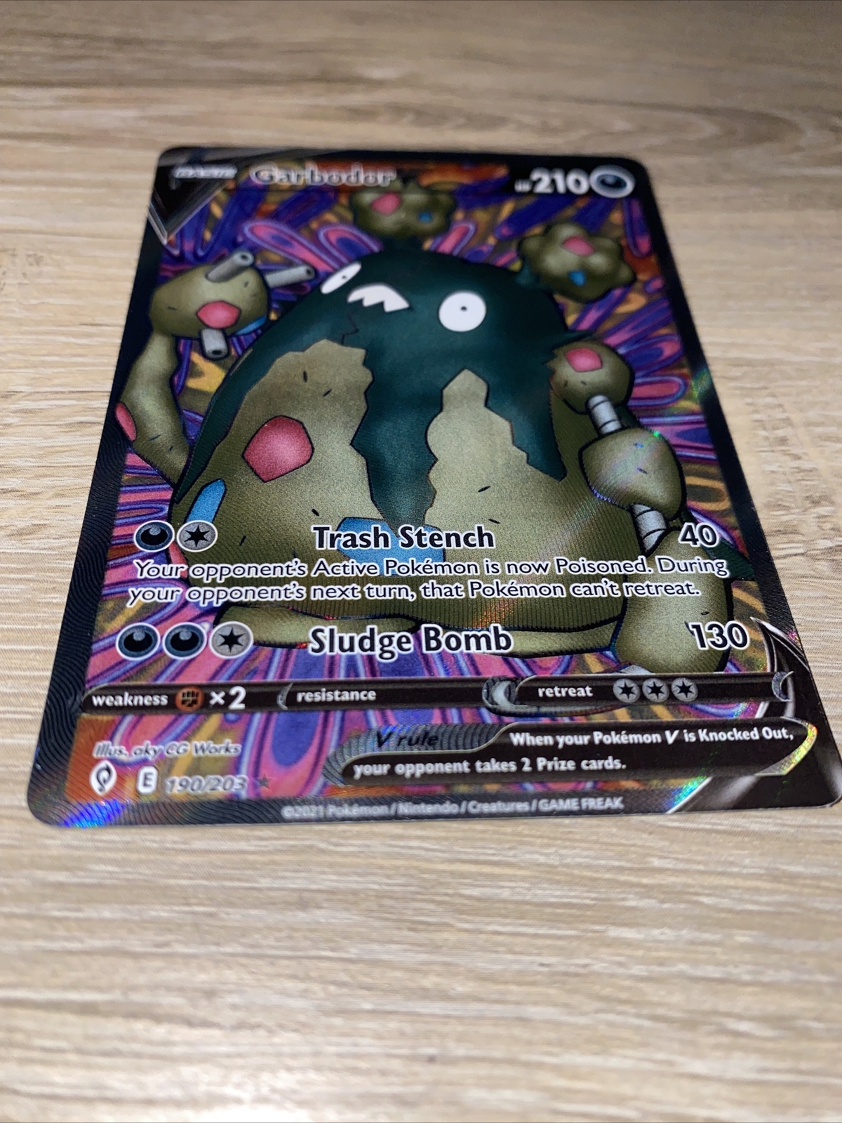 Garbodor V - FULL ART 190/203 Holo Rare Pokemon EVOLVING SKIES MINT | eBay