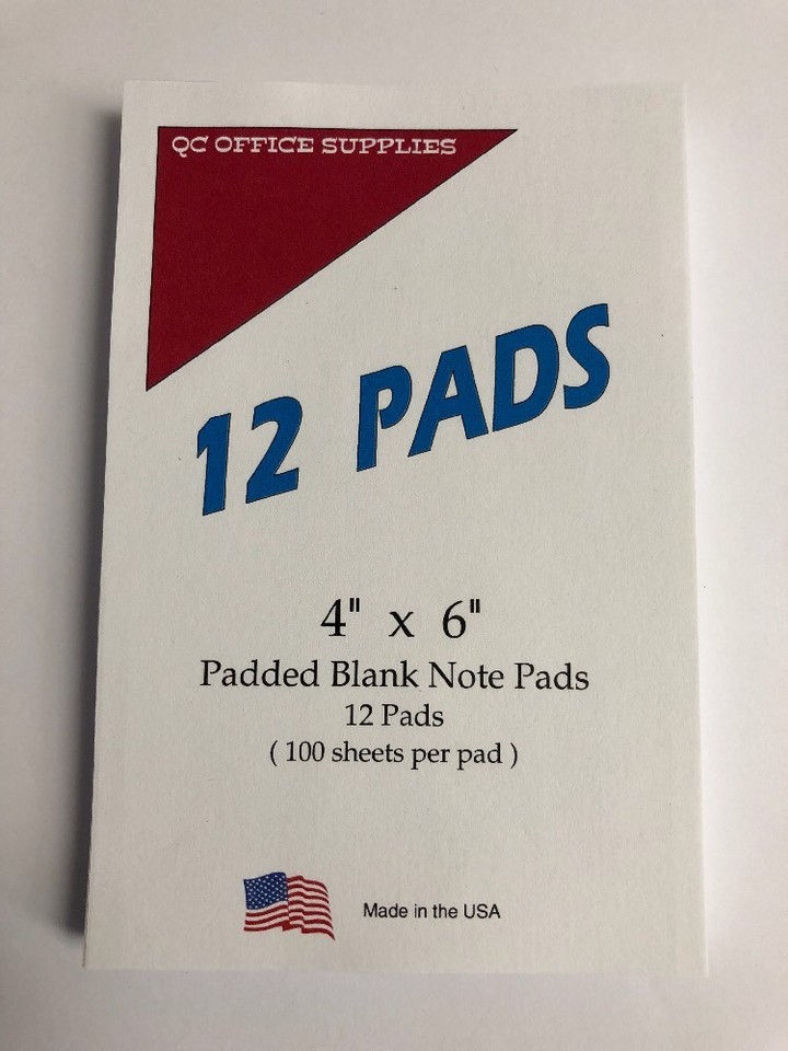NOTE PADS / MEMO PADS -Blank- 4” X 6” - 12 Pads - 100 Sheets Per Pad | eBay