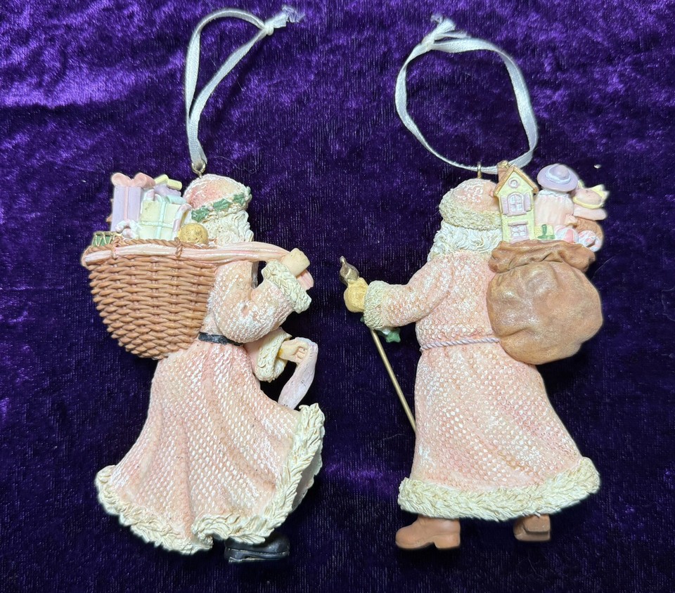 Vtg Victorian Santa Ornaments Lot Pink Resin Father Christmas Shabby ...
