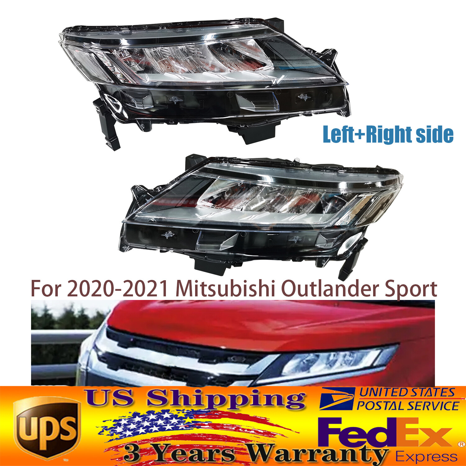 Pair Front Headlight Full LED Headlamp For 2020-2021 Mitsubishi ...