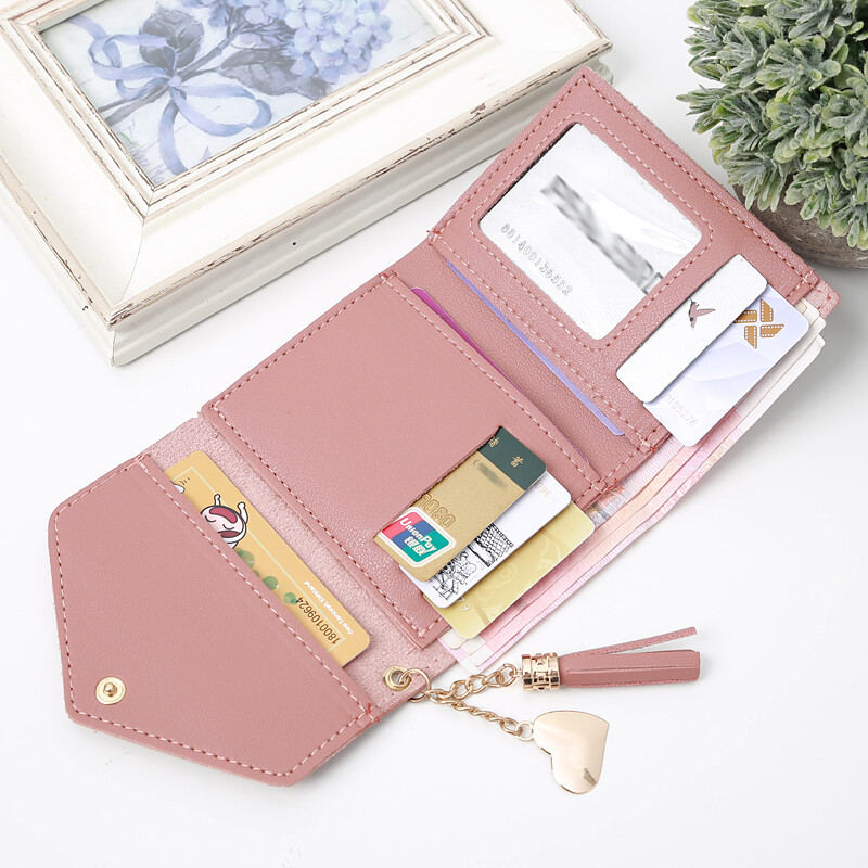 Cute Women's Leather Wallet Short Folding Cash Card Holder Mini Purse ...