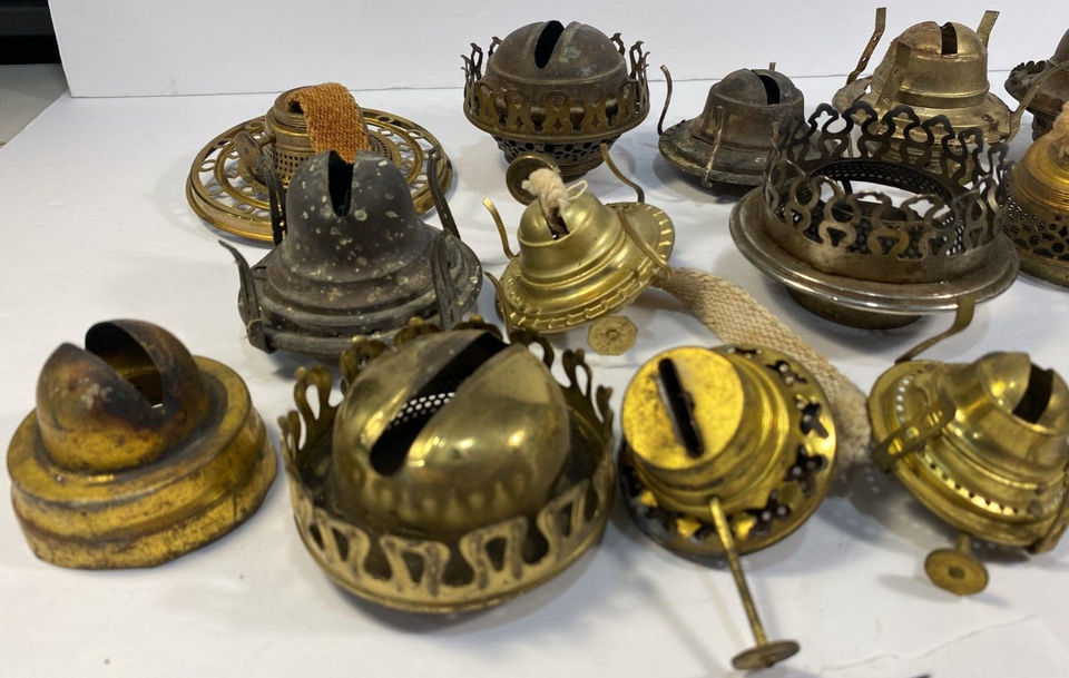 Lot of 12 Antique Kerosene Oil Lamp Burners lot Flame Spreaders Lamp Parts | eBay