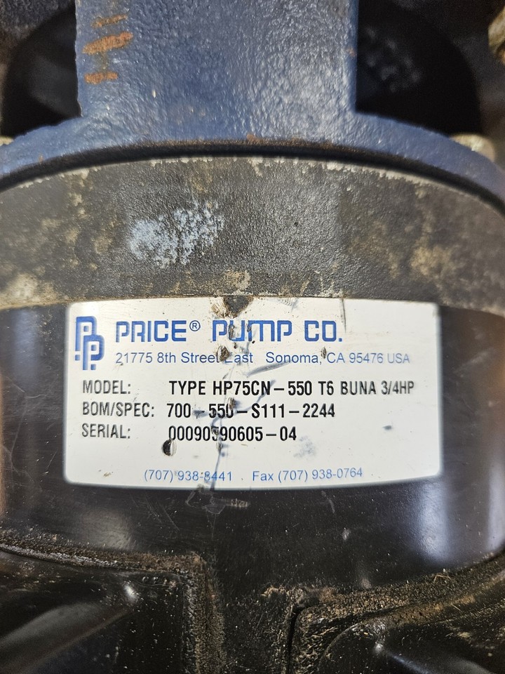 Price Pump Co. HP75CN-550 T6 Centrifugal Pump, 3/4HP, 3450RPM,FR- M56F ...