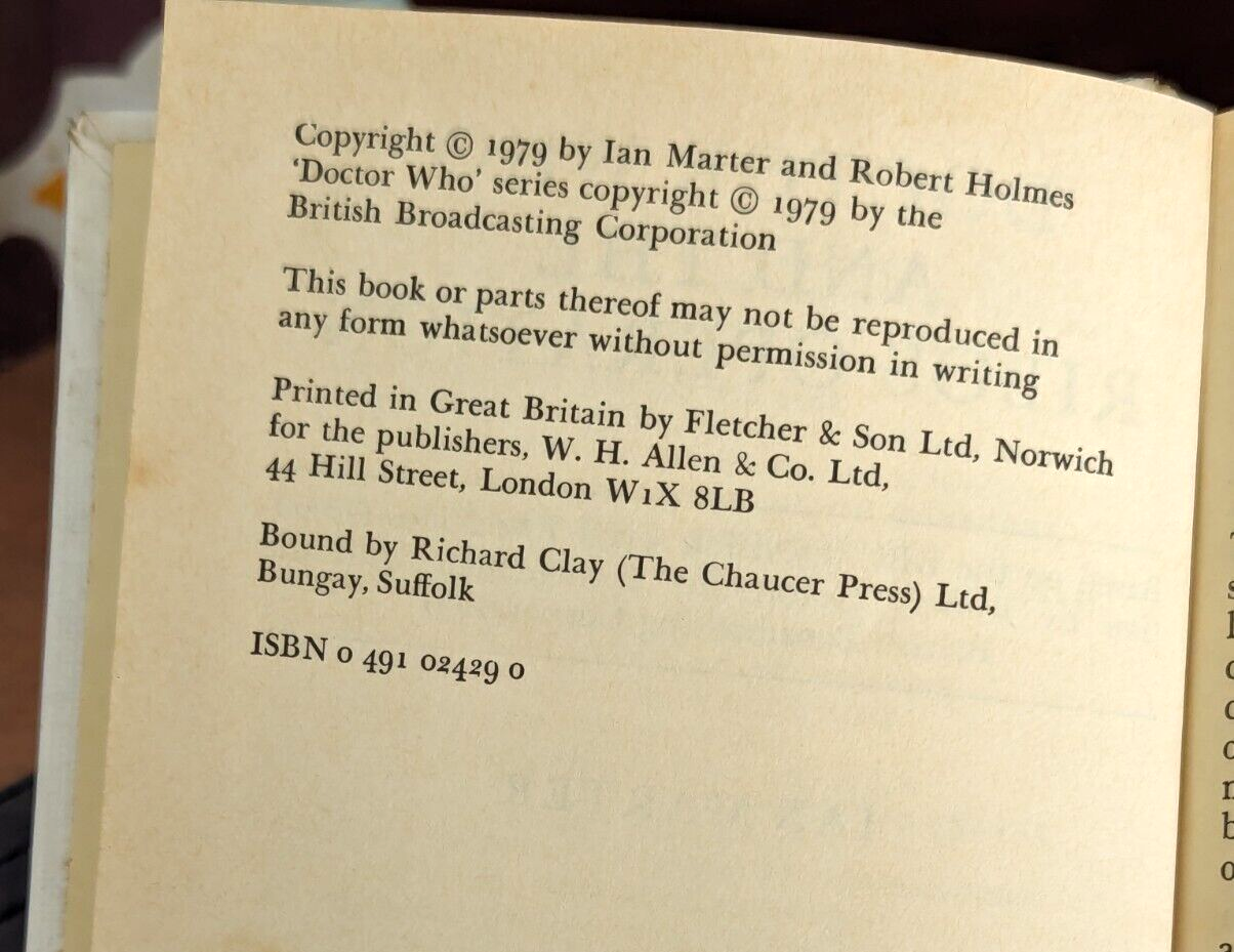 Doctor Who And The Ribos Operation by Ian Marter 1979 1st EDITION ...