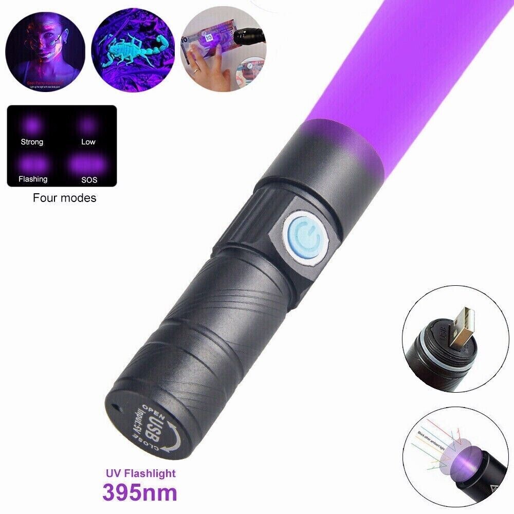 UV Rechargeable LED Flashlight 395 nm Inspection Lamp Torch USB ...