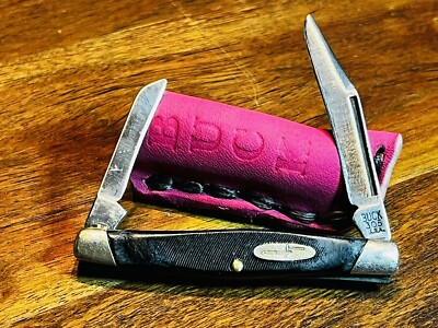 VINTAGE PRE DATE CODE BUCK 305 USA LANCER POCKET KNIFE + RED LEATHER ...